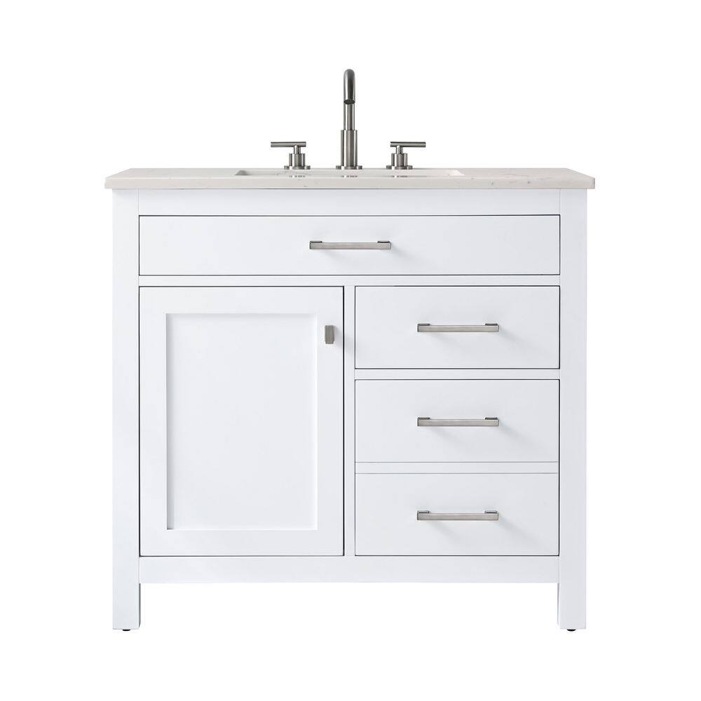 SUDIO Trevor 36 in. W x 22 in. D Bath Vanity in White with Quartz Top ...