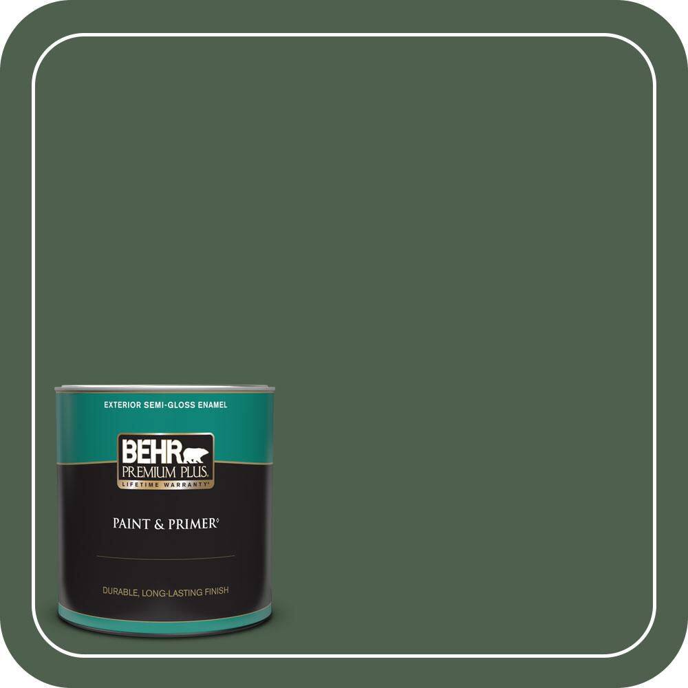 BEHR PREMIUM PLUS 1 qt. #450F-7 Hampton Green Semi-Gloss Enamel ...