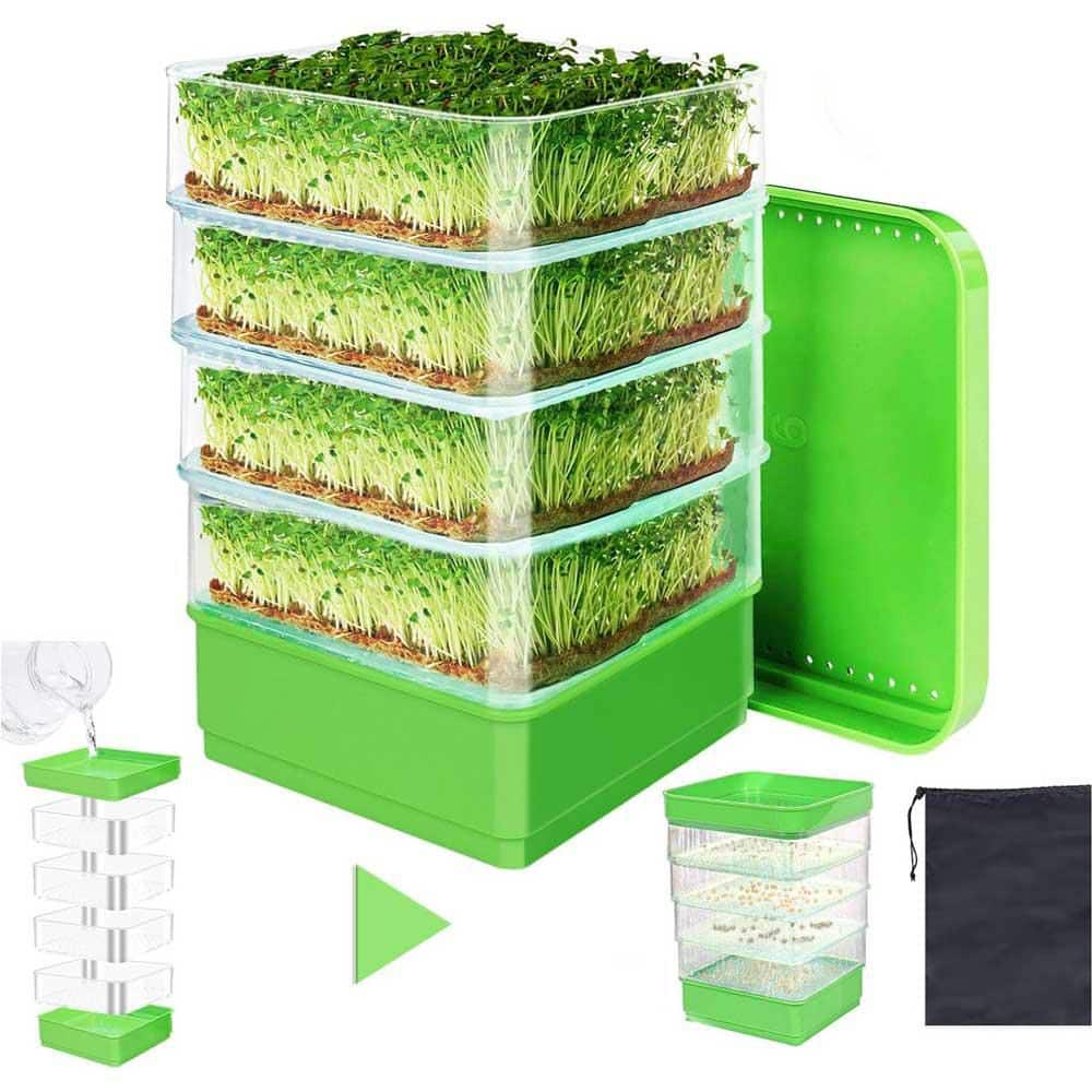 Phewnyzo 4-Tier Seed Sprouting Kit with Drain Holes and Tray, Stackable ...
