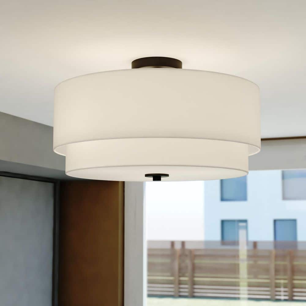 VAXCEL Burnaby 20.5 in. W Black Semi-Flush Mount Ceiling Light White ...