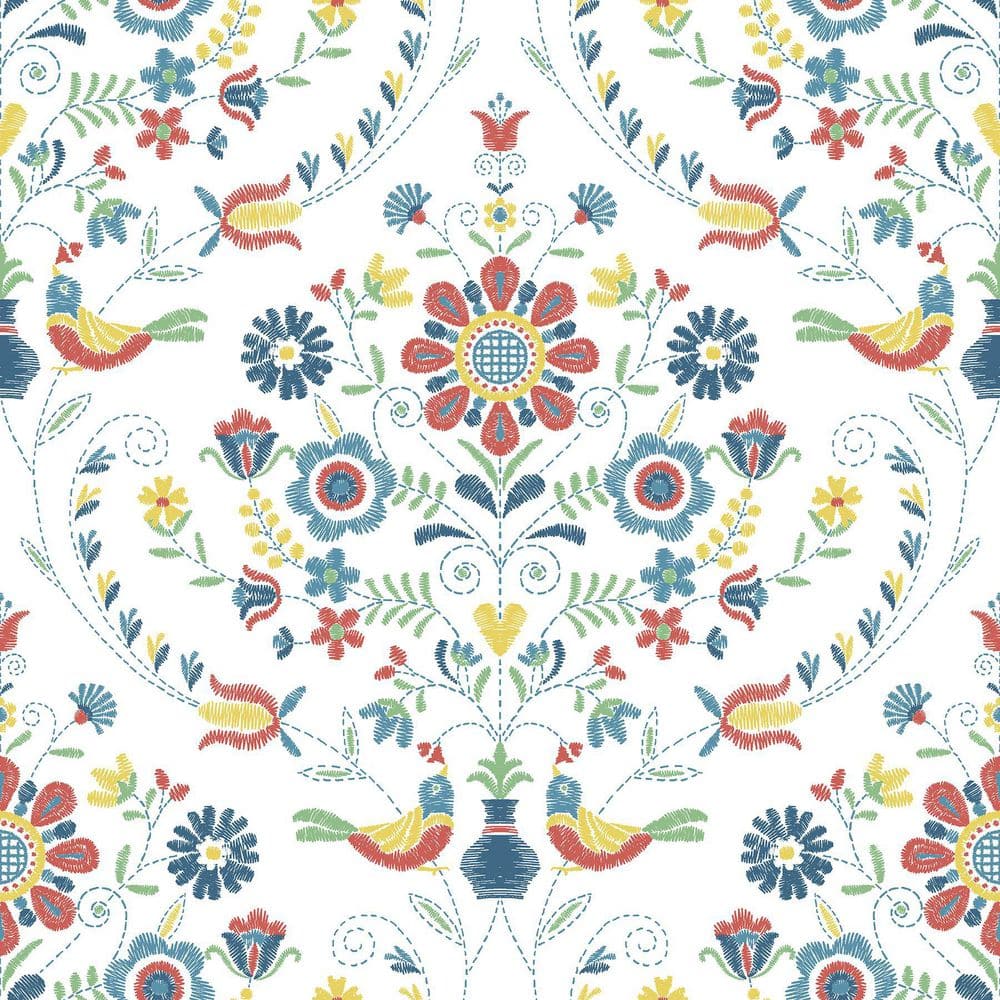 A-Street Prints Britt Multi-Colored Embroidered Damask Wallpaper Sample ...