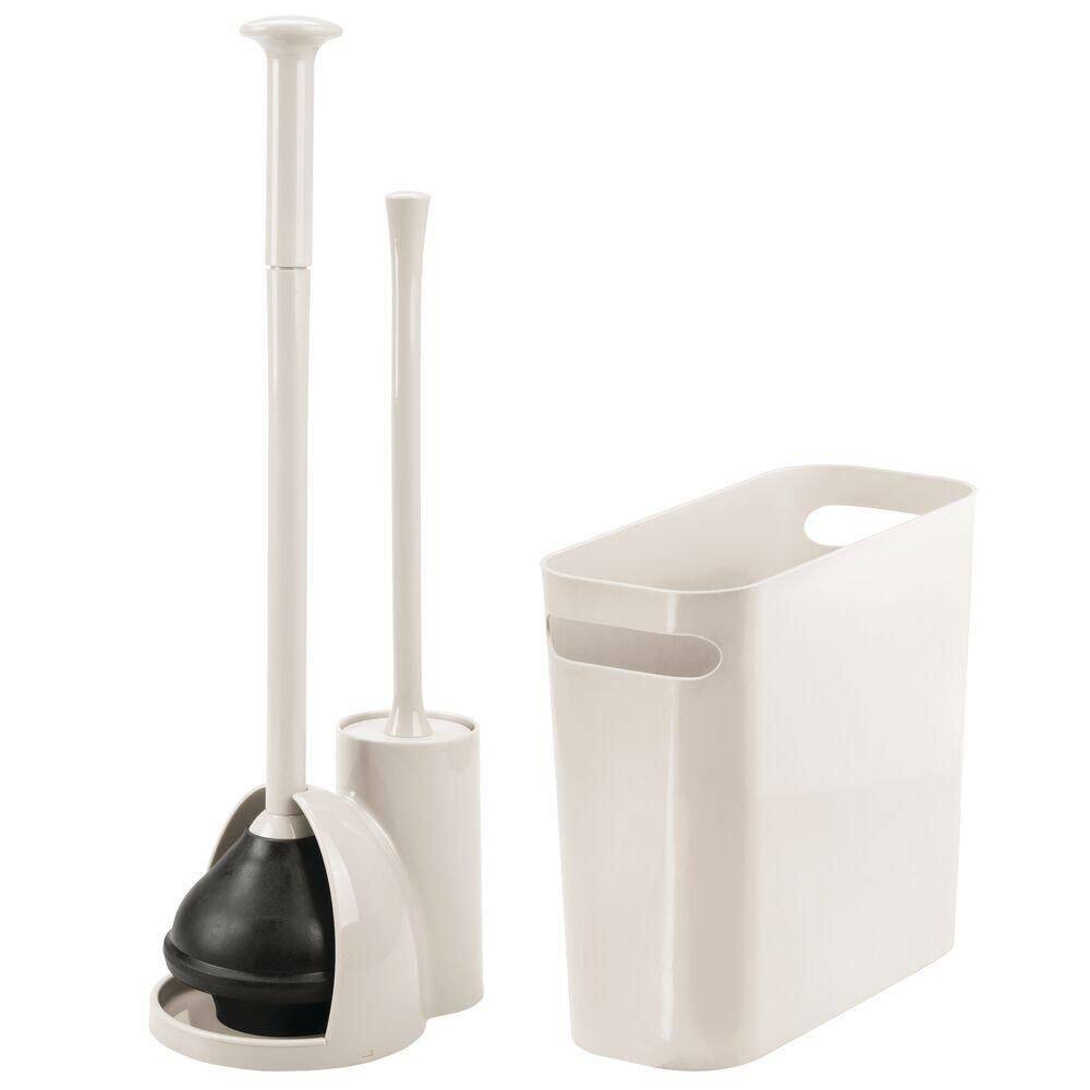 Compact Freestanding 2-in-1 Plastic Toilet BowlBrush/Plunger/Trash ...