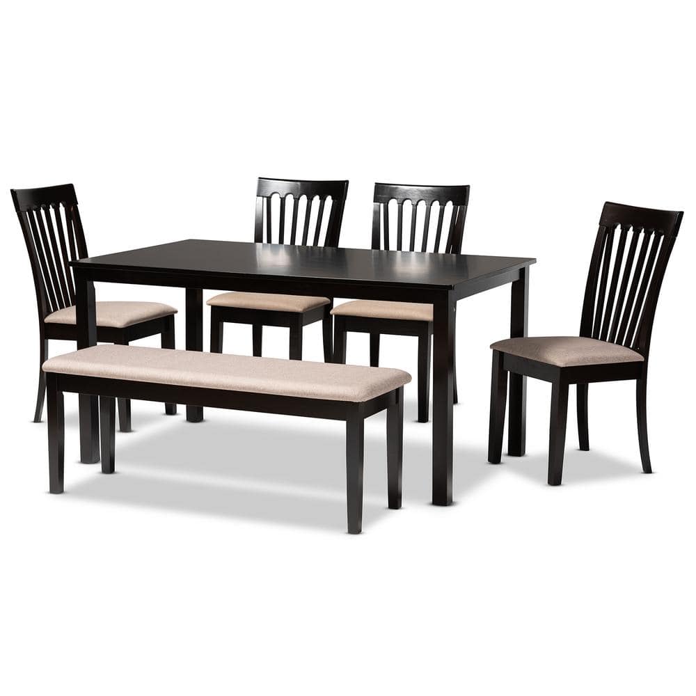 Baxton Studio Minette 6-Piece Sand and Dark Brown Dining Set 1709397 ...