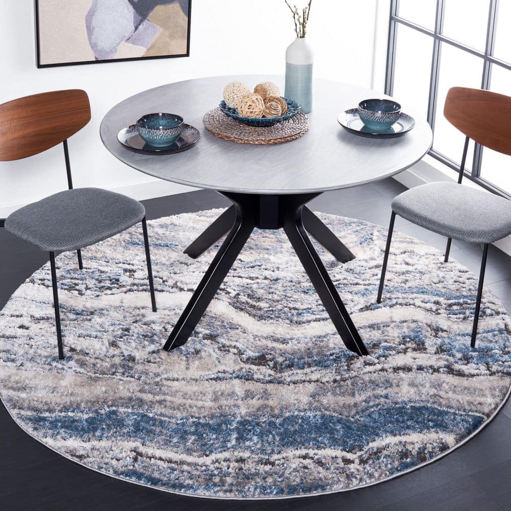 SAFAVIEH Petra 7 ft. x 7 ft. Light Beige/Blue Marble Round Area Rug ...