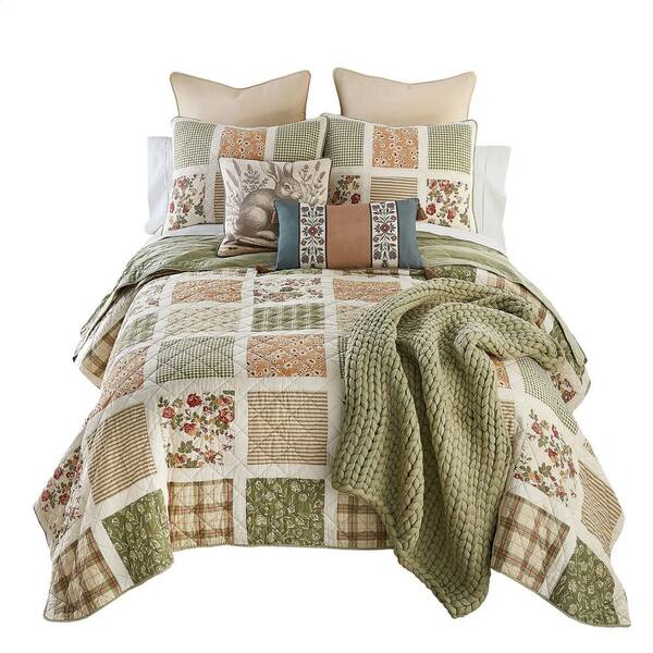 DONNA SHARP Peach Rose 3-Piece Peach and Green Queen Cotton Quilt Set ...