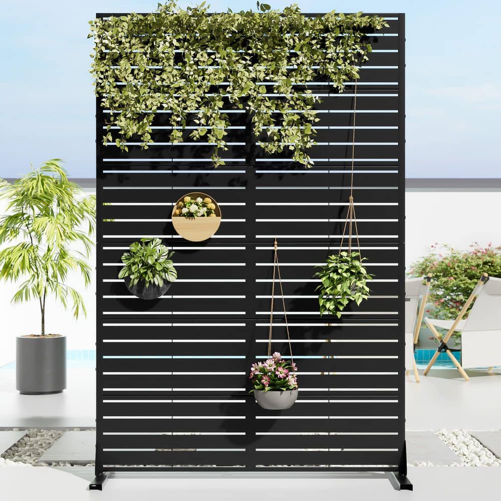 Dovelina 47 in. x 72 in. Black Textured Metal Garden Screens Outdoor ...