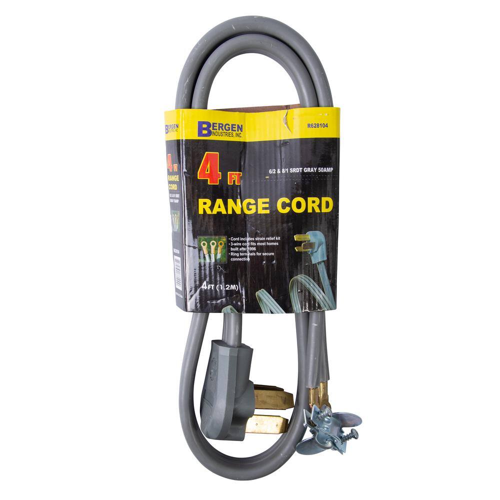 Bergen Industries 4 ft. 3-Wire Oven Range Replacement Power Cord Gray ...