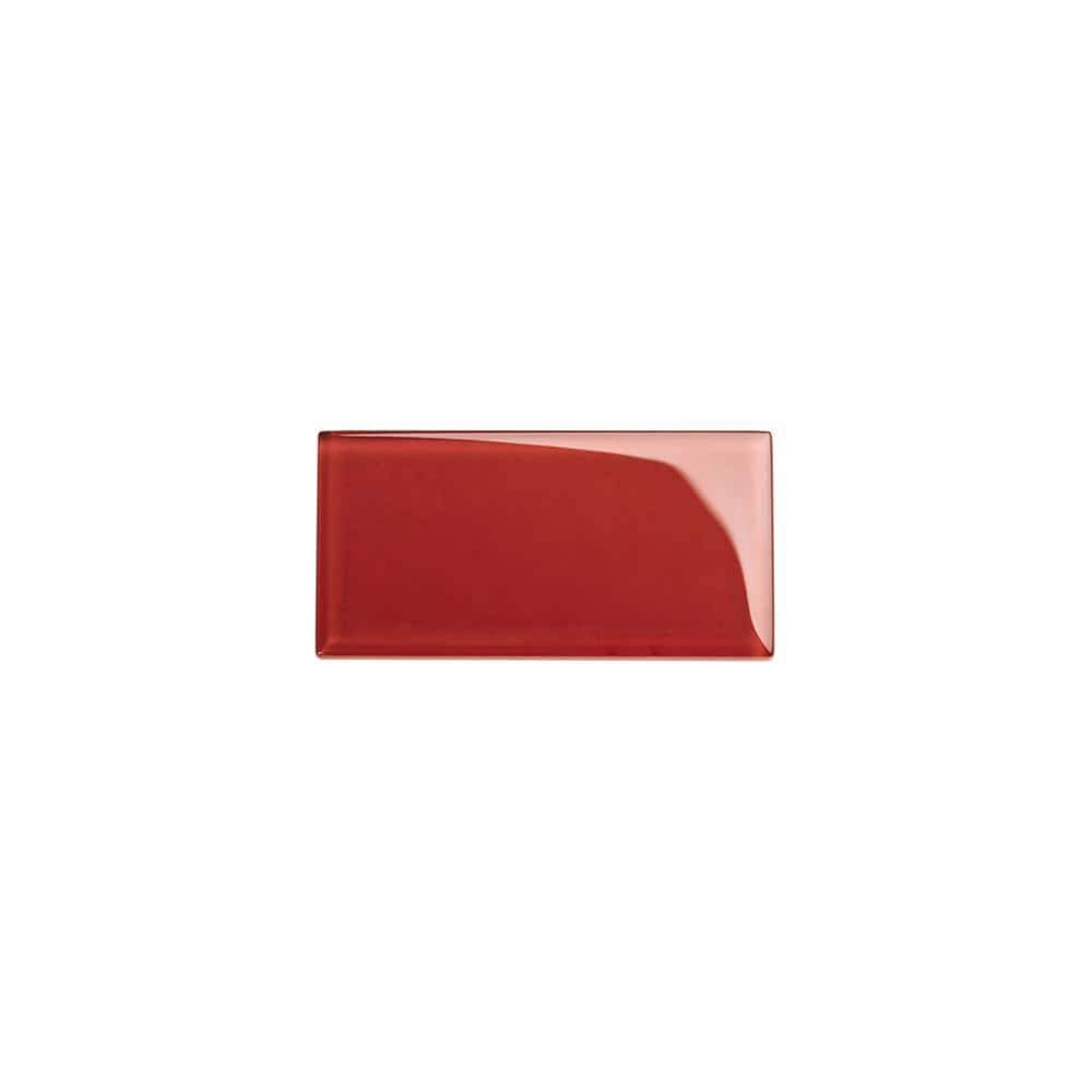 Giorbello 3 in. x 6 in. x 8 mm Ruby Red Glass Subway Tile Sample G5922 ...