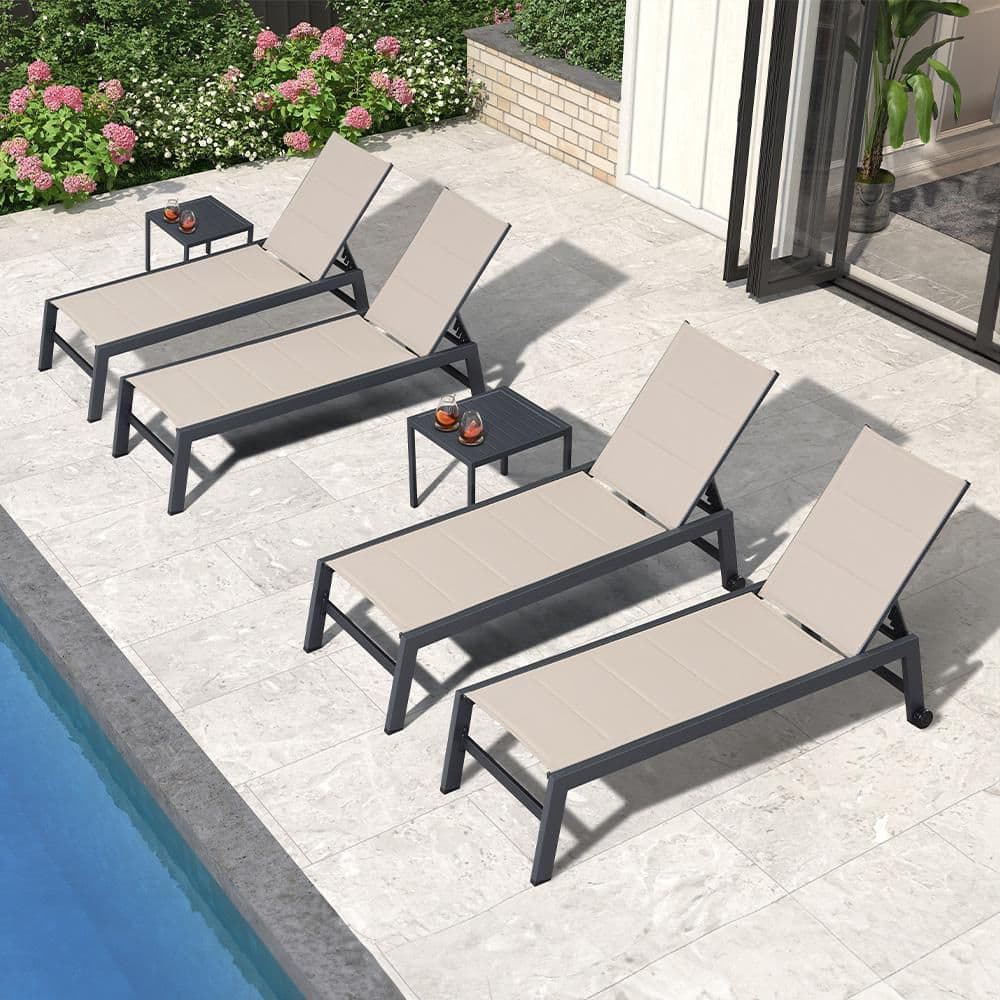 PURPLE LEAF Aluminum Outdoor Patio Metal Chaise Lounge with Wheels and ...