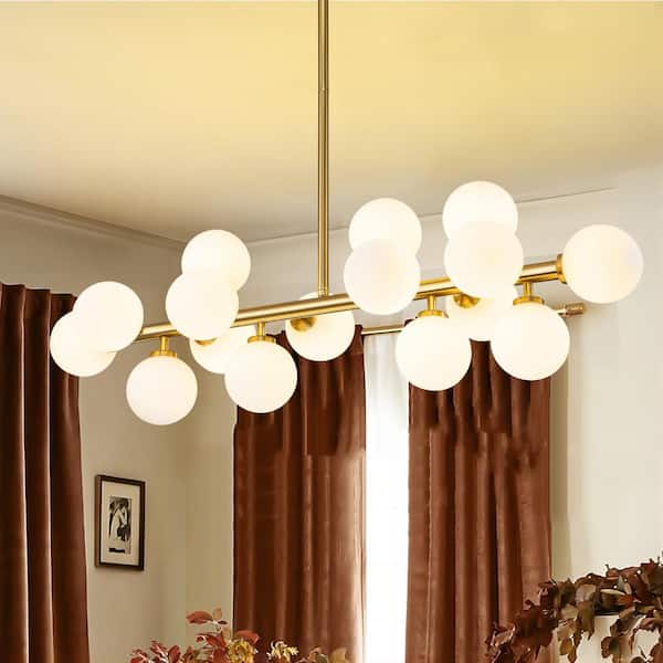 RRTYO Lane 16-Light Mid-Century Modern Gold Linear Chandelier for ...