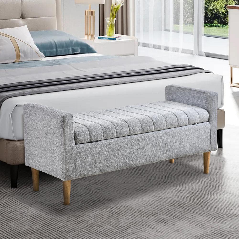 Harper & Bright Designs Gray 48 in. Velvet Upholstered Bedroom Bench ...