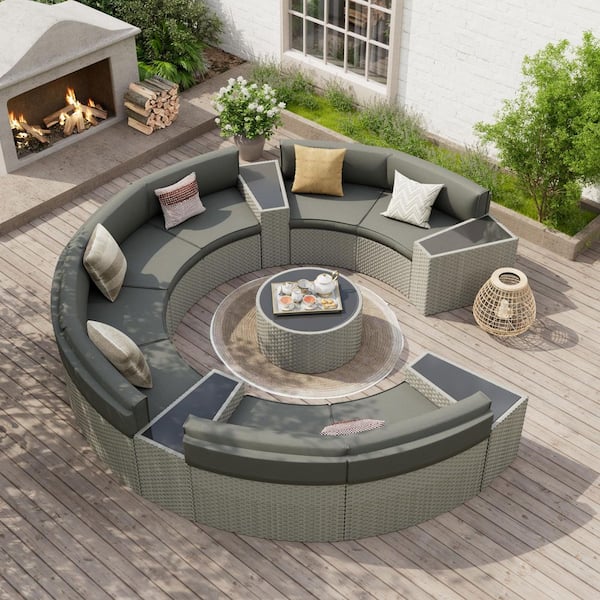 ELPOSUN 8-Person 13-Piece Fully Assembled Wicker Curved Half-Moon ...