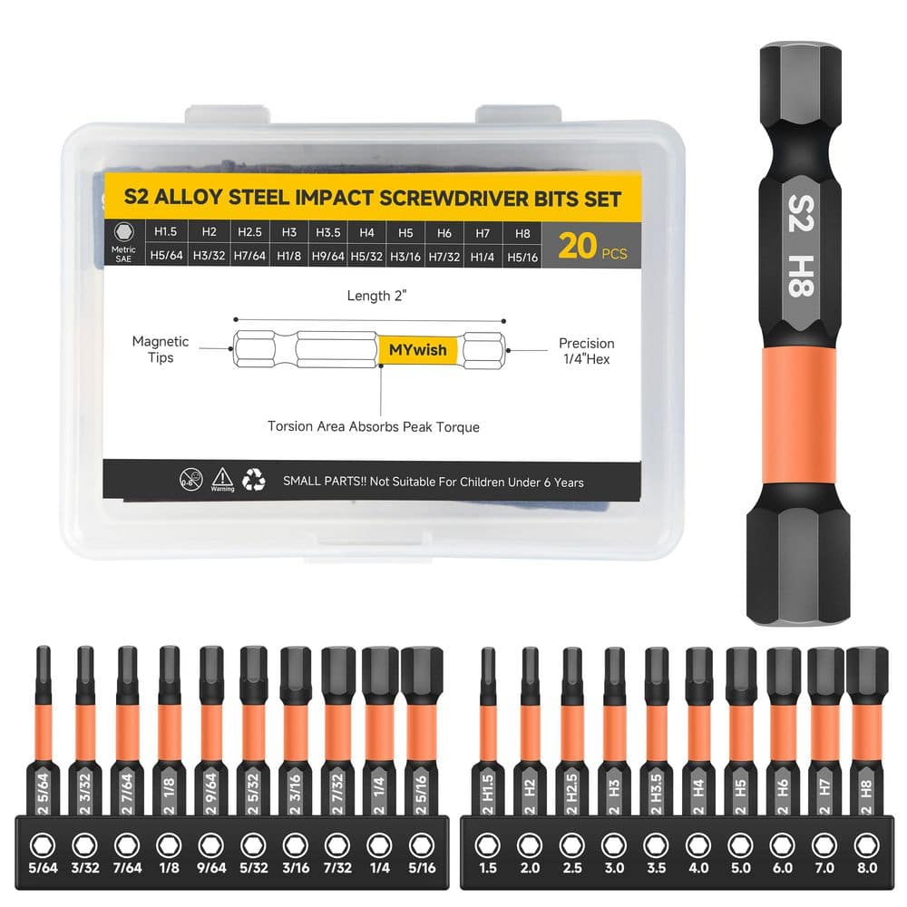 MYWISH Impact Hex Head Allen Wrench Drill Bit Set (20-Piece) with Case ...