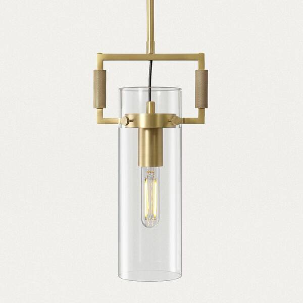 PUYRNF 1 Light Brass Glass Tube Kitchen Island Pendant Light with ...