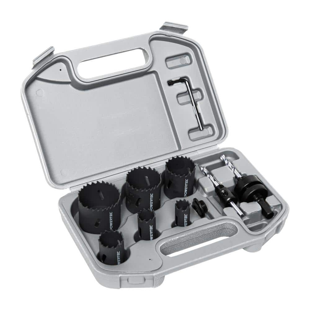 ‎POWERTEC Bi Metal Hole Saws Kit. Universal Arbor and Carrying Case, 3/4 in. to 2 in. Bi-Metal ...