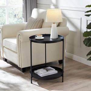 Maypex Dia 14 in. Tray Top Round Metal Black Accent Table and Side ...