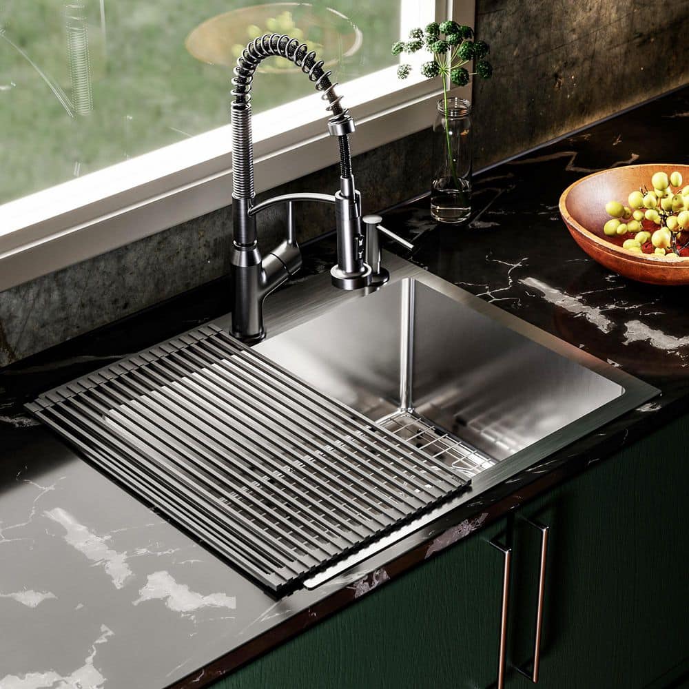 Karran 25-in. Drop-In Single Bowl 16 Gauge Stainless Steel Kitchen Sink ...