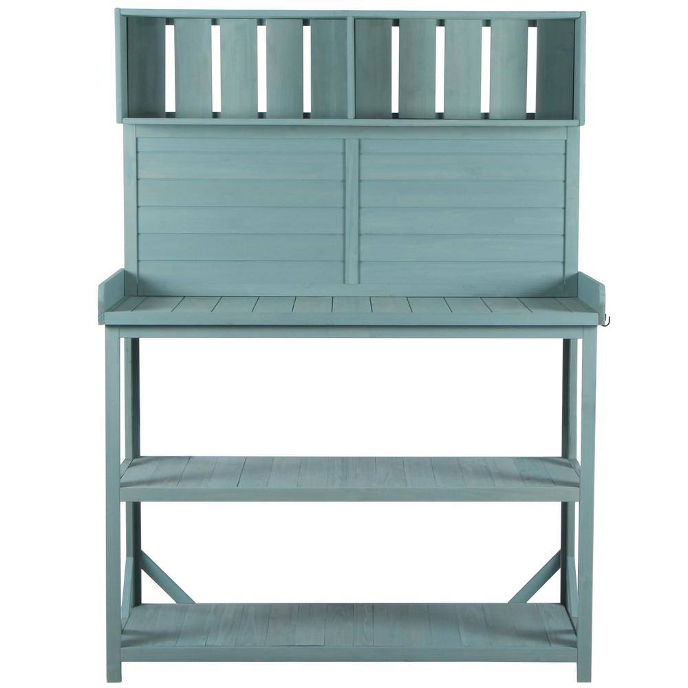 Tenleaf 46.9 in. W x 65 in. H Green Wood Outdoor Garden Potting Bench ...