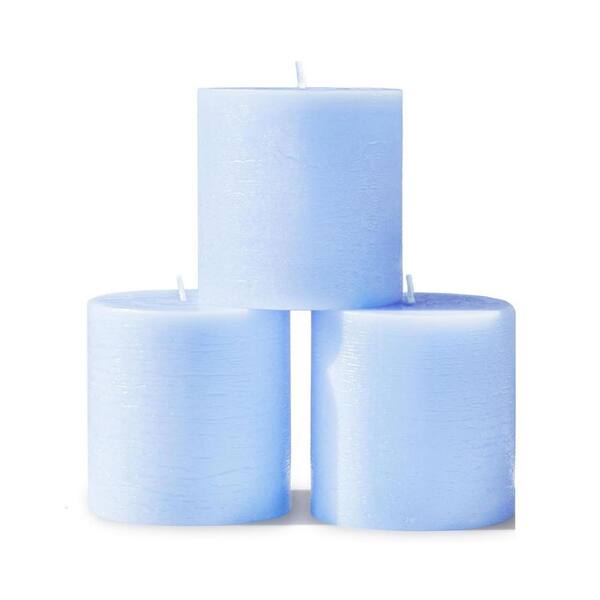 Blue Unscented Paraffin Wax Single Wick Dripless Pillar Candle 3-Pack ...